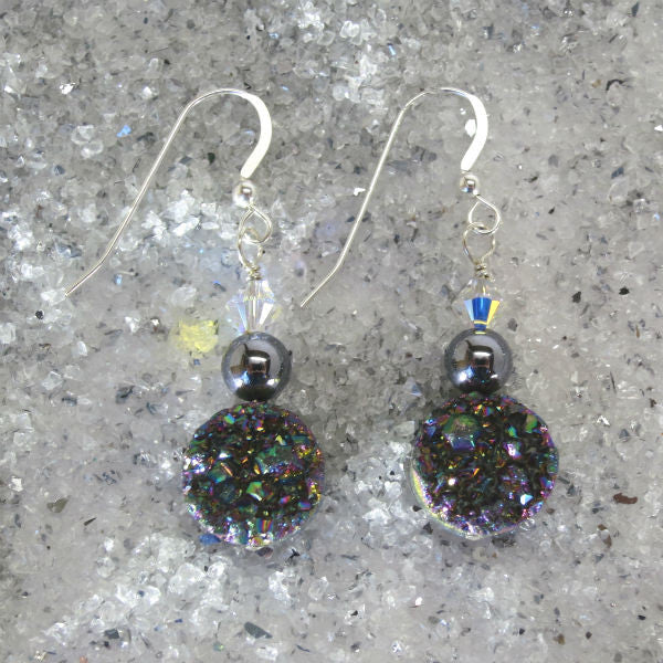 PEACOCK DRUZY QUARTZ EARRINGS – Laura Moore Designs